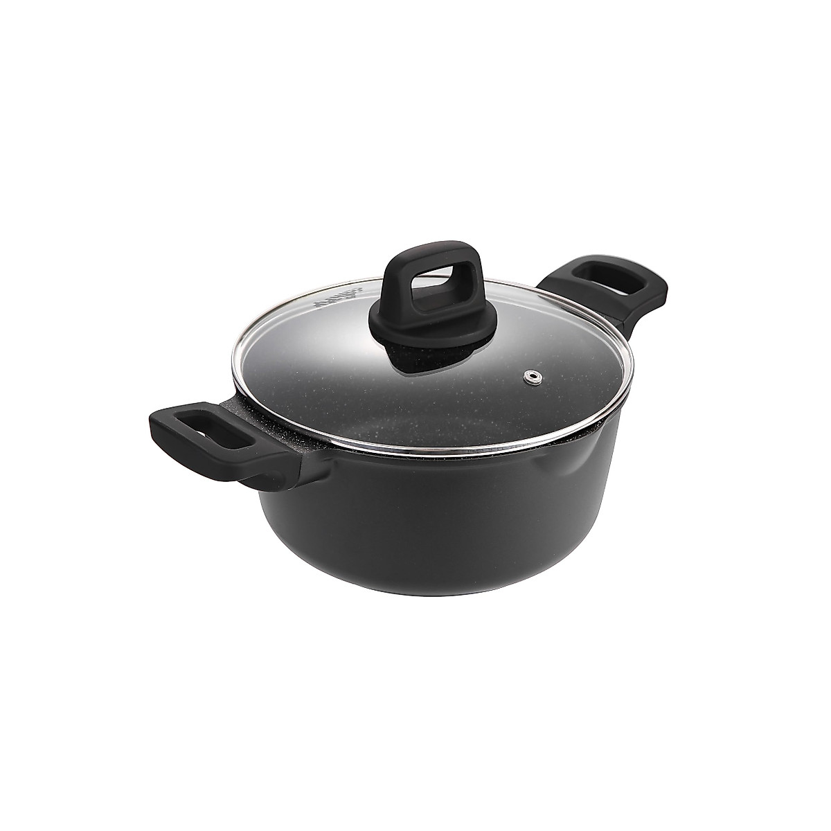 9.5 Inch Non Stick Pan Casserole Pot with Lid & Pour Spout - Lightweight 4.27 Quart Granite Coated Soup Pot Comfort Grip Handle - Induction Compatible PFOA Free Non Stick Pots (Black)