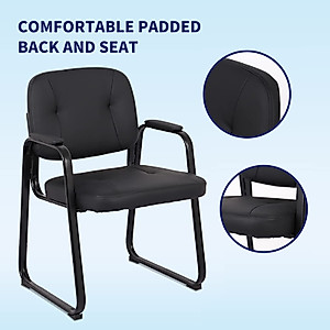 CLATINA Waiting Room Guest Chair Leather Reception Chairs with Bonded Leather Padded Arm Rest Upholstered Fabric Seat Sled Base for Conference Reception Office Home Side Desk Chair Black (2 Pack)