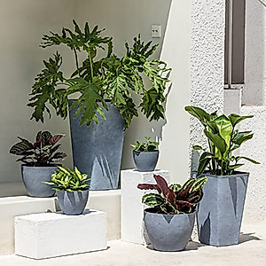 LA JOLIE MUSE Flower Pots Outdoor Garden Planters, Indoor Plant Pots with Drainage Holes, Weathered Grey (8.6 + 7.5 Inch)
