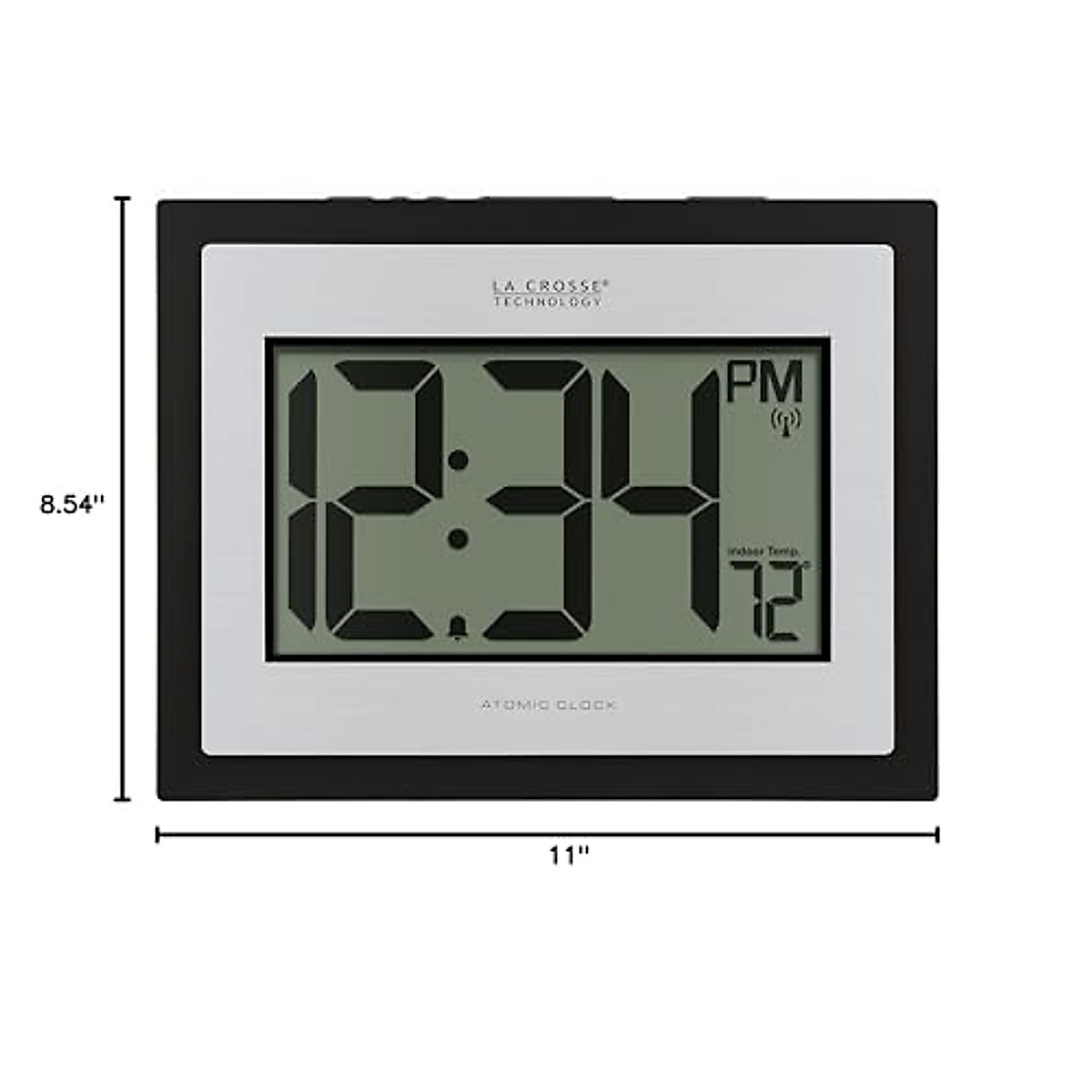 La Crosse Technology 513-1422S Atomic Digital Silver Clock with Indoor Temperature