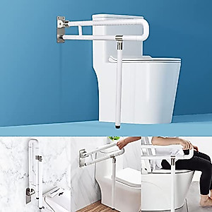 JELLYRATTBIT Handicap Grab Bars Rails, 29.5 Inch Foldable Toilet Bar Flip Up Arm Rails with Anti-Slip Grip Shower Assist Aid Safety for Elderly Pregnant Women Disabled Bar, White