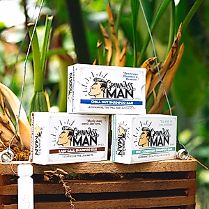 Grown Ass Man Co. - Solid Shampoo Bar Rich Lather 3 in 1: Hair, Beard & Body Wash - Plastic Free & Eco-Friendly, Natural & Organic Clean for All Hair Types, 4oz Bar (Chill Out, Single)