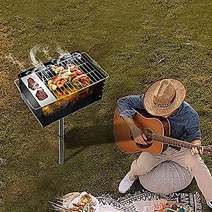 Outdoor Park Style Grill Rotatable 4 Level Height Adjustable BBQ Grill Steel 25 inch x 17 inch Cooking Area Camp Grill for Parks Gardens or Balconies