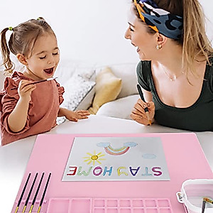 OQEEN Silicone Craft Mat, Thick Nonslip Silicone Art Mat for Kids, Oversize 20"x16" NonStick Silicone Painting Mat with Cleaning Cup, Artist Mats for Painting, Epoxy Resin, and Handmade