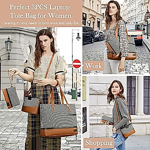 Handbags for Women 3Pcs Purses Satchel Shoulder Bags Crossbody Canvas Tote Bags Purse Set Stripes Style