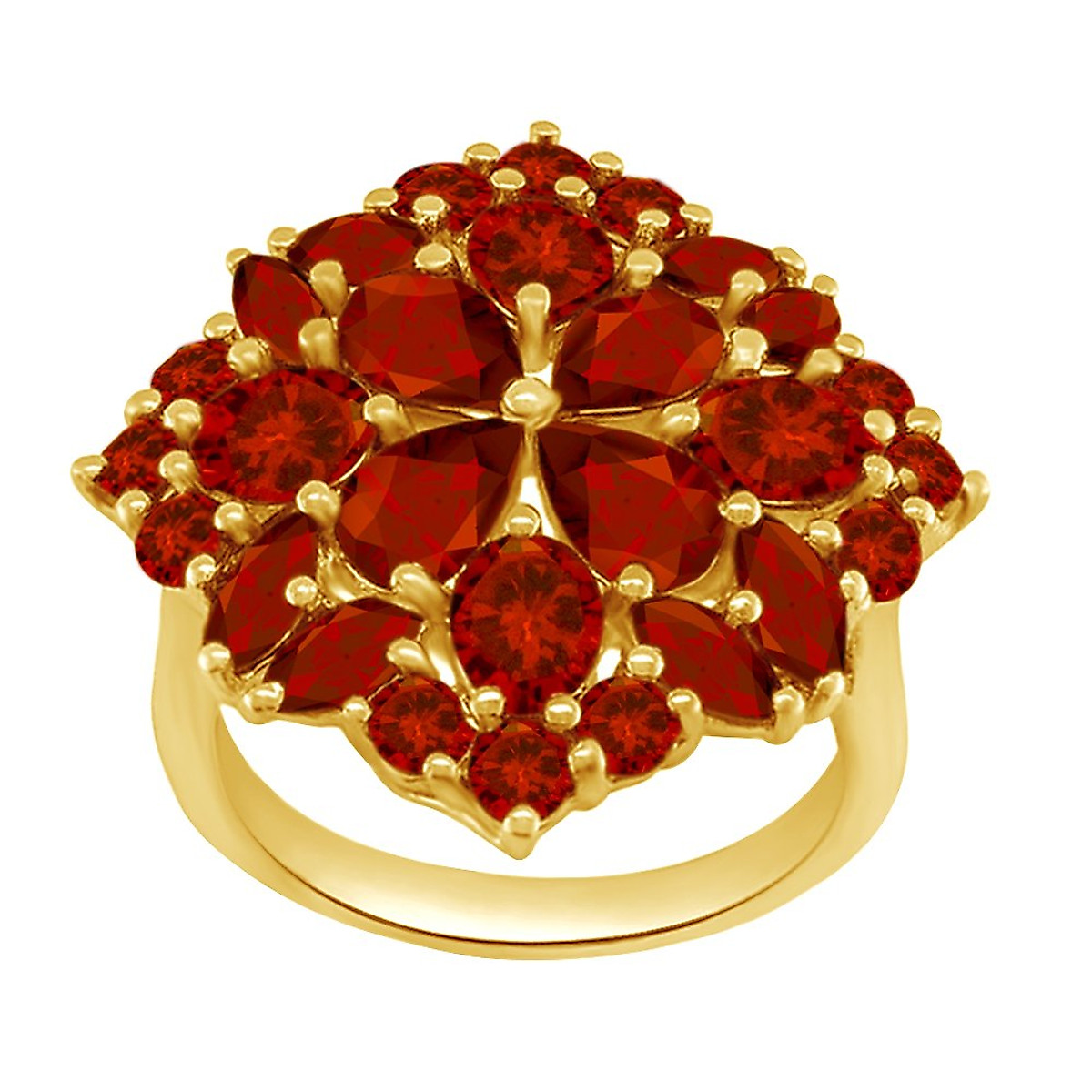 AFFY 5.69 Ct Pear, Marquise & Round Shape Simulated Garnet Cluster Band Ring in 14k Yellow Gold Over Sterling Silver Ring Size - 4