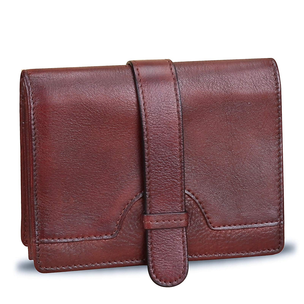 LRTO Genuine Leather Small Purse Wallet for Women RFID-Blocking Handmade Clutch Wallets Money Clip Card Organizer (Brown)