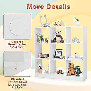 HONEY JOY Kids Toy Storage Organizer, 9-Section Storage Daycare Shelf for Preschool, Children 3-Tier Open Wooden Display Book Shelf Organizer for Classroom, Playroom & Nursery, Kindergarten(White)