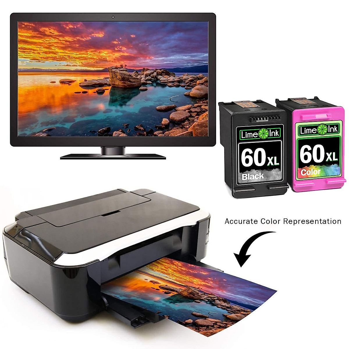 Limeink Remanufactured Ink Cartridge 60XL 60 XL Replacement for HP Envy 100 110 120 Photosmart c4680 c4780 c4795 d110 Deskjet d2680 f2430 f4280 f4440 f4480 f4580 Printer (1 Black, 1 Color)