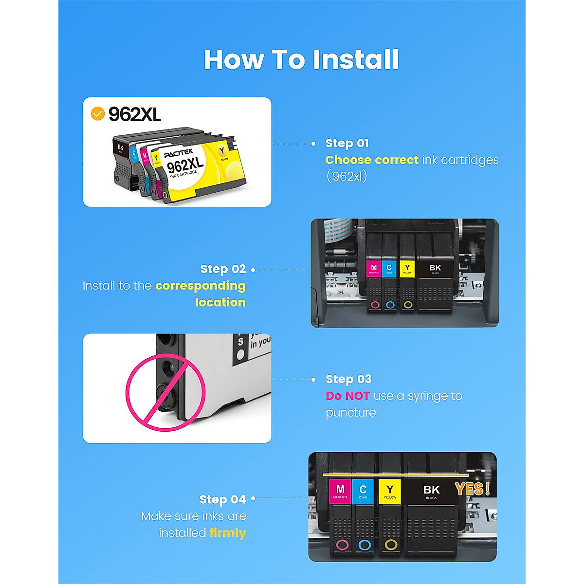 Remanufactured 962XL Ink Cartridge for HP 962 Work with HP OfficeJet Pro 9010 Ink Cartridges HP OfficeJet Pro 9012 9015 9018 9020 9025 9027 9028 Printer