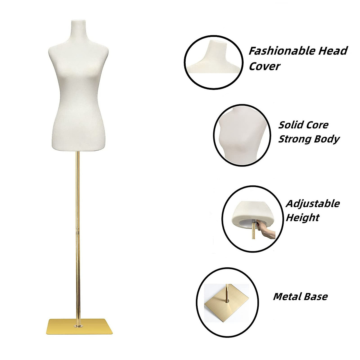 Female Dress Form Mannequin Torso,Height Adjustable Mannequin Stand, Realistic Model Display Body Stand Metall Base Clothing Forms, Beige