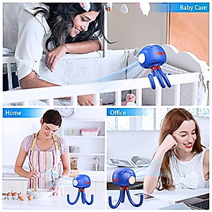 Inverter Table Fans With LED Lights｜USB Fans Rechargeable 4000mAh Portable Robot Flexible Tripod Clip ｜4 Speeds, 360°Adjustment, for Baby Stroller, Bedside, Desktop｜Where You Can Stand and Hang (Blue)