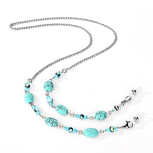 Glasses Holder Chain Loop Eyeglasses Necklace Ring for Women Reading Glasses Sunglasses Necklace for Men (Hand-beaded - Turquoise green)