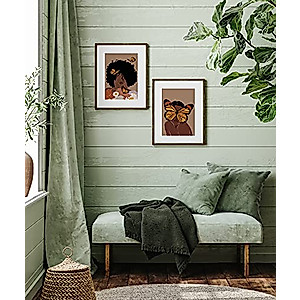 MUELOSY African American Woman Art, Fashion Art, Woman Fashion Portrait, Black Girl wall Art, Black Woman with Butterfly With Flower Wall Art Cavans Décor,12x16in set of 3 (Frameless Canvas)