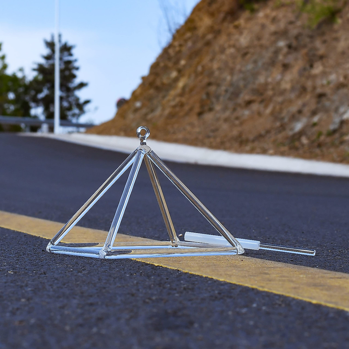 Joysense Clear Quartz Crystal Singing Pyramid 8 inch With Crystal Singing Bowl Striker and Carrying Case