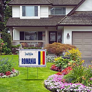 Autravelco Proud to Be from Romania Yard Lawn Sign 12x18 Inch Flag Sports Bar Party Events Personalized Lawn Sign for Rent House Lawn Yard Decorations