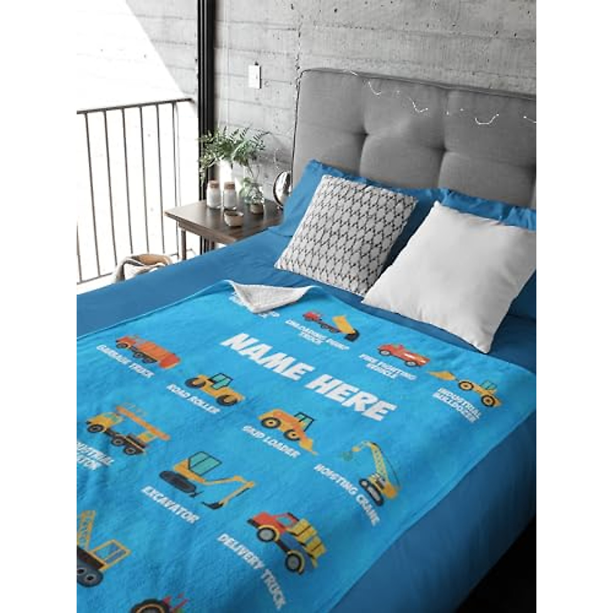 Personalized Corner Construction Custom Fleece Throw Blanket (50x60) for Kids, Youth, & Babies – Construction Pattern Blanket for Girls & Boys, Customizable Indoor & Outdoor Sherpa Blankets