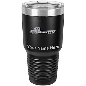 LaserGram 30oz Vacuum Insulated Tumbler Mug, Flat Bed Tow Truck, Personalized Engraving Included (Black)