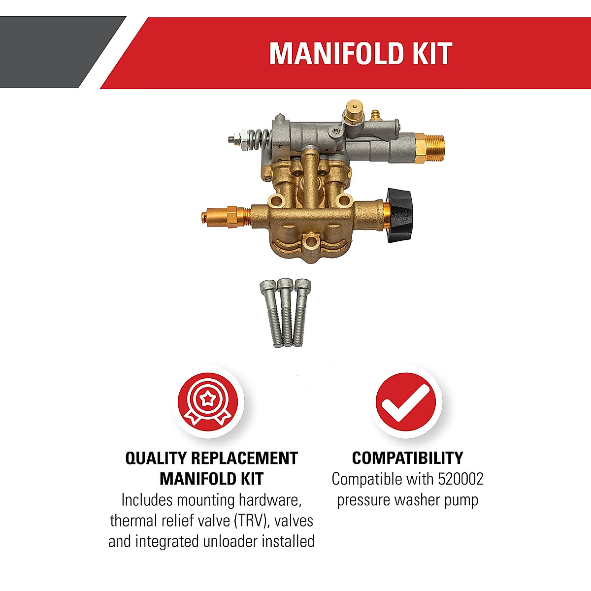 Simpson Cleaning 7107344 Manifold Replacement Kit for OEM Technologies 520002 Axial Cam Pressure Washer Pump, Gold