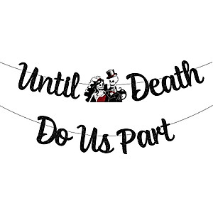 Mr and Mrs Skull Wedding Party Decorations Till Death Do Us Part Banner/Cake Topper Halloween Theme Decor for Wedding/Anniversary/Bridal Shower Party Supplies Day of the Dead Wedding Signs