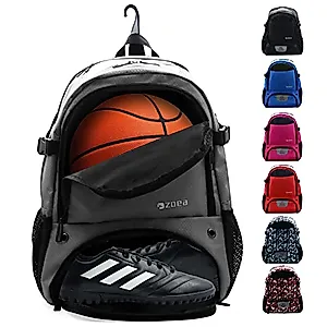 ZOEA Large Basketball Bag - Backpack for Basketball, Soccer & Volleyball Football Gym Includes Shoe & Ball & Laptop Compartment (Grey)