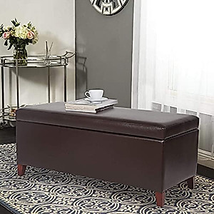 Joveco 42" Storage Bench Ottoman Footstool- Lift Top Coffee Table Ottoman- Brown Faux Leather Ottoman with Storage- End of Bed Bench for Living Room and Bedroom