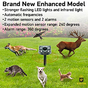 Fall 2024 Animal Repellent Outdoor with Automatic Frequencies, 2 Motion Detectors, 2 Alarms, 8 Stronger LED Lights and USB Cable - Solar Animal Repeller with Expanded Detection Range 360°
