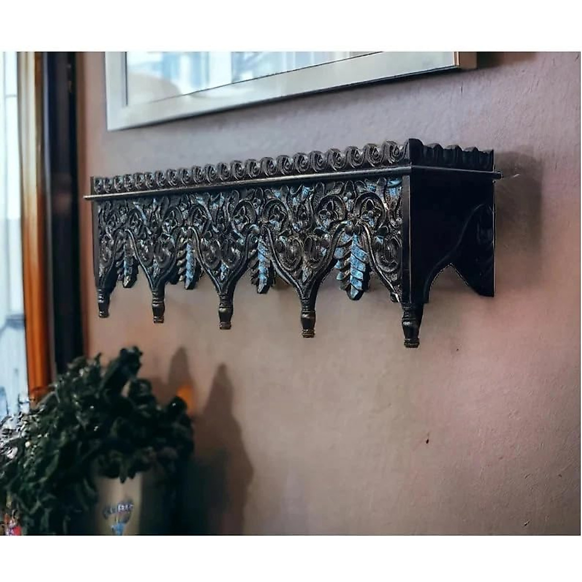 Generic Blackperlcrafts by Wood Wooden Shelf Home Decor Carving Wall Shelf/Handcarved Wall Bracket Wood/Unique Hand Carved Wall Shelf/Wood Carving Wall Shelf Gift, 30x6x9 Inch