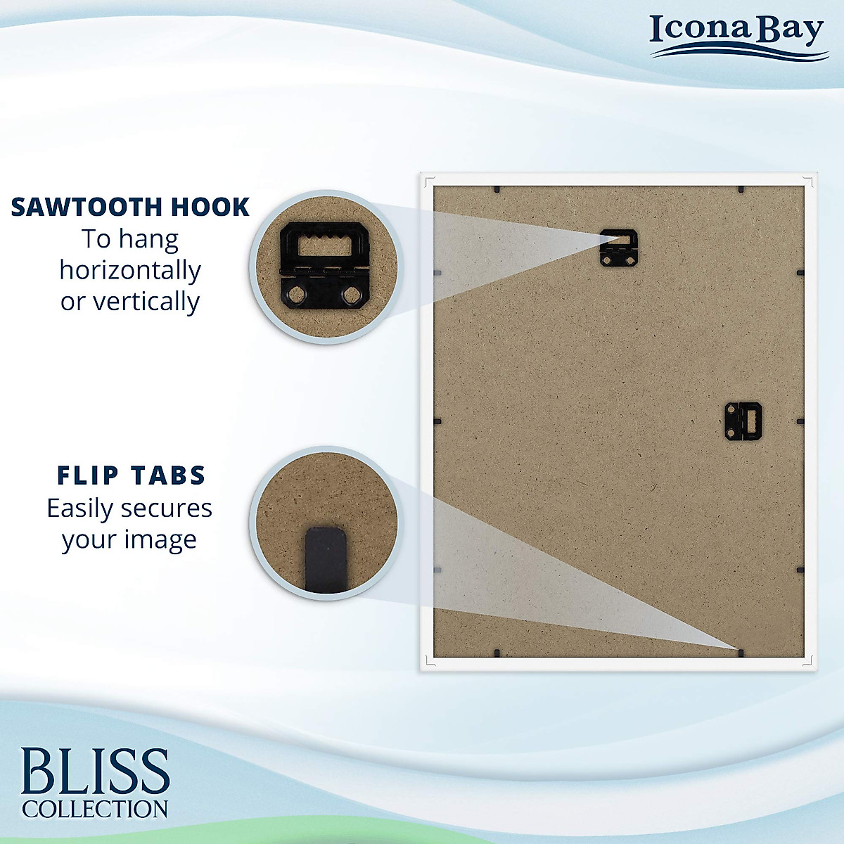 Icona Bay 11x14 White Picture Frame with Removable Mat for 8x10 Photo, Modern Style Wood Composite Frame, Wall Mount Only, Bliss Collection