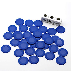 Bilywey Left Right Center Dice Game Set with 3 Dices + 36 Blue Chips (Blue)