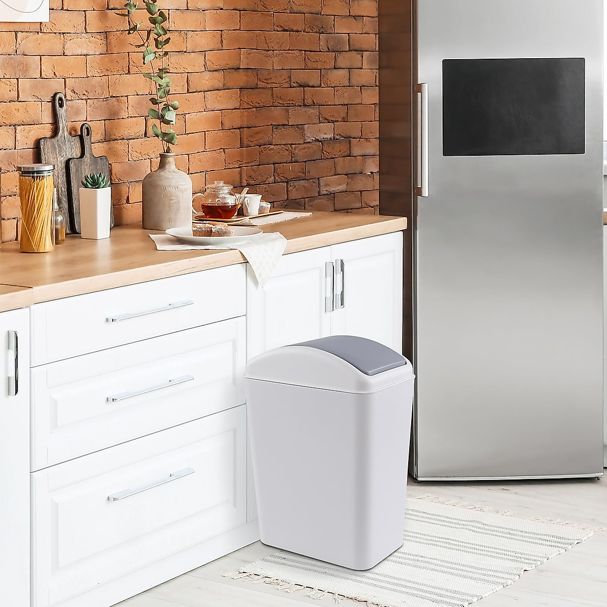 Asking 4.5 Gallon Small Trash Can with Swing-top Lid, 3-Pack Swing Plastic Waste Bin, Gray