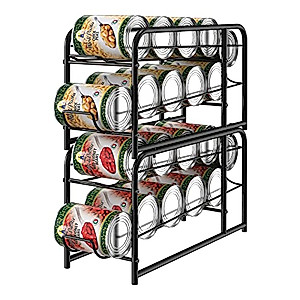Can Organizer for Pantry 2 Pack Stackable Can Storage Dispenser Rack Canned Food Holder for Refrigerator Kitchen Cabinet, Black