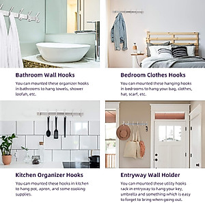 Coat Rack Wall Mounted,Stainless Steel Silver Towel Racks with 4 Hooks for Bathroom Kitchen Bedroom Door