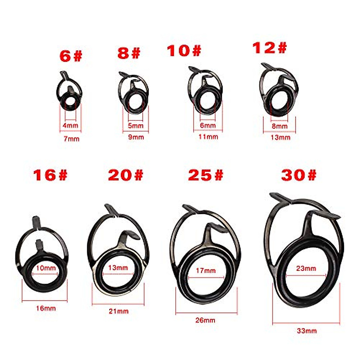 45pcs/Box Fishing Rod Repair Kit, Fishing Rod Tips and Guides Replacement Kit, Ceramic Guide Ring Fishing Pole Tip Repair Kit Fishing Rod Eyes Repair Guides