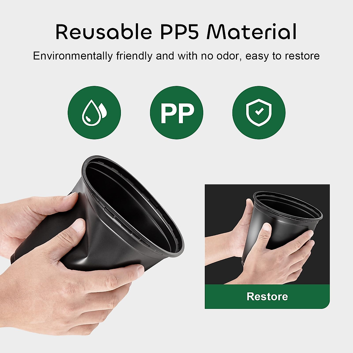 GROWNEER 12 Set 6‘’ 1 Gallon Nursery Pot for Plants Flexible Flower Pots with Drainage Hole and Saucer, Plant Container for Indoor Outdoor, Seedlings, Vegetables, Succulents, Cuttings(Black)