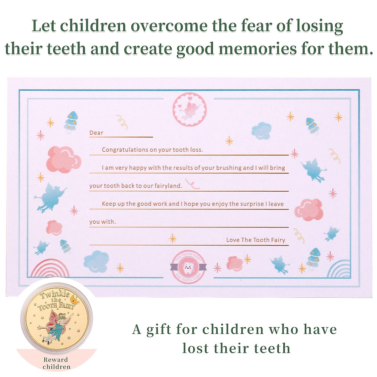DOOBAANN Tooth Fairy Gift Coins,Reward for Lost Tooth Kids,Tooth Fairy Coins to Encourage Kids to Brush Their Teeth,3 Set (Encourage Brushing)