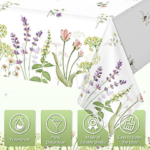 3 Pack Spring Floral Tablecloth, Summer Wildflower Plastic Table Cover for Rectangle Tables, Flower Holiday Disposable Table Cloth for Easter Birthday Picnic Wedding Tea Party Decorations, 54×108 Inch