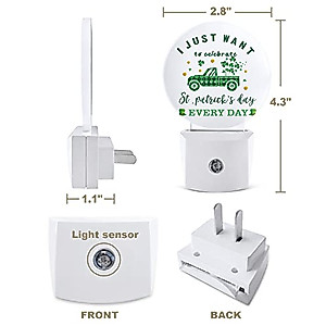 St. Patrick's Day Celebrate Night Lights Plug into Wall, Green Truck Shamrock Auto Round LED Lights with Dusk to Dawn Sensor for Bedroom, Bathroom, Hallway, Kitchen, Kids, Home Decor