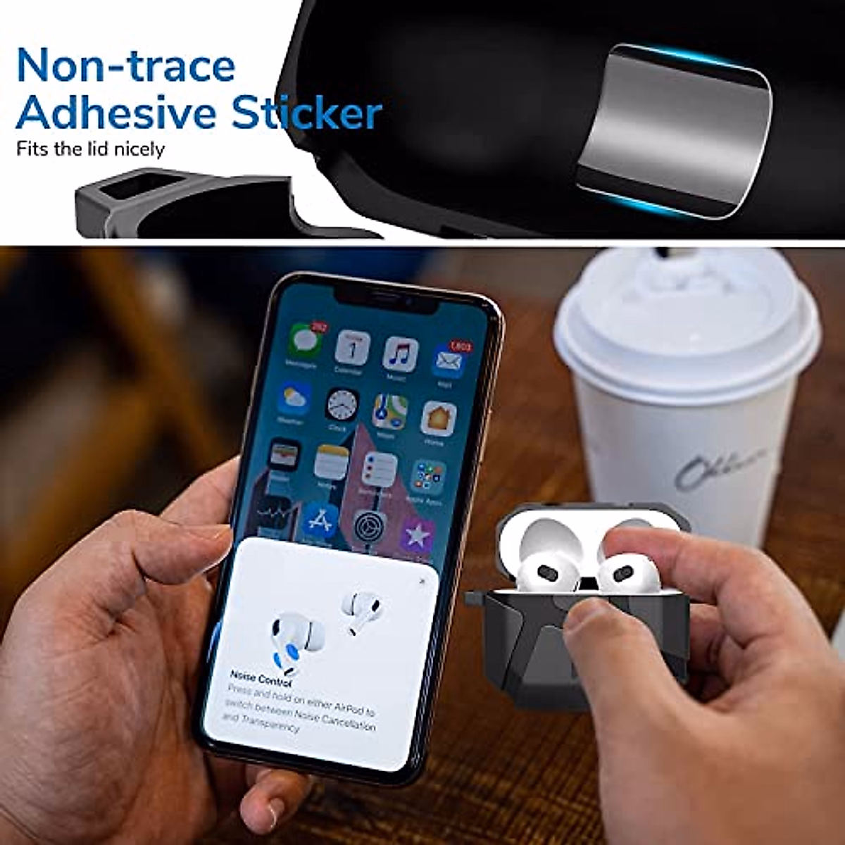 KMMIN Airpods 3rd Generation Case with Keychain Hard TPU Full-Body Rugged Protective Airpod Case 3rd Generation Airpod 3 Case for Men Women Wireless Charge Front LED Visible-Black