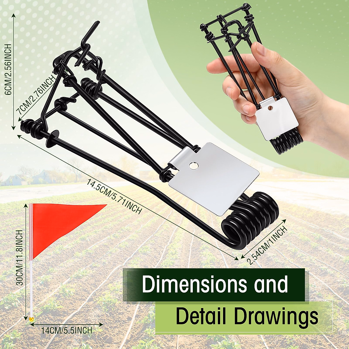 Qualirey 32 Pcs Mole Traps with Red Stick Flags Galvanized Vole Trap Mole Killer Easy to Set Reusable Weather Resistant Outdoor Gopher Trap for Lawn Yard Garden Farm (Black)