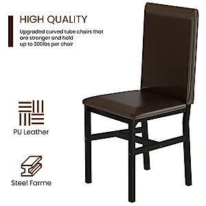 AWQM 5 Piece Dining Table Set for 4,Faux Marble Kitchen Table and Chairs for 4, Modern Dining Room Table Set with PU Leather Chairs, Dinette for Small Spaces,Breakfast Nook,Living Room, Brown