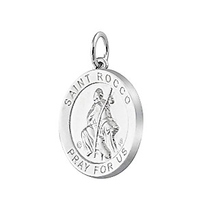 US Jewels Ladies 925 Sterling Silver Saint Rocco Medal Pendant, 18.5mm