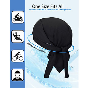 Black Doo Rags Sweat Wicking Beanie Cooling Helmet Liner Large Do Rags Skull Caps Head Wraps Dew Rags Hat for Men and Women (Black Pack)
