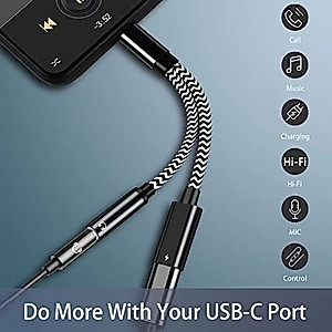 HLDInie USB c to 3.5 Headphone and Charger Adapter Type c Splitter 2-in-1 Aux Audio Jack high Resolution DAC and Fast Charging dongle Cable(Black)