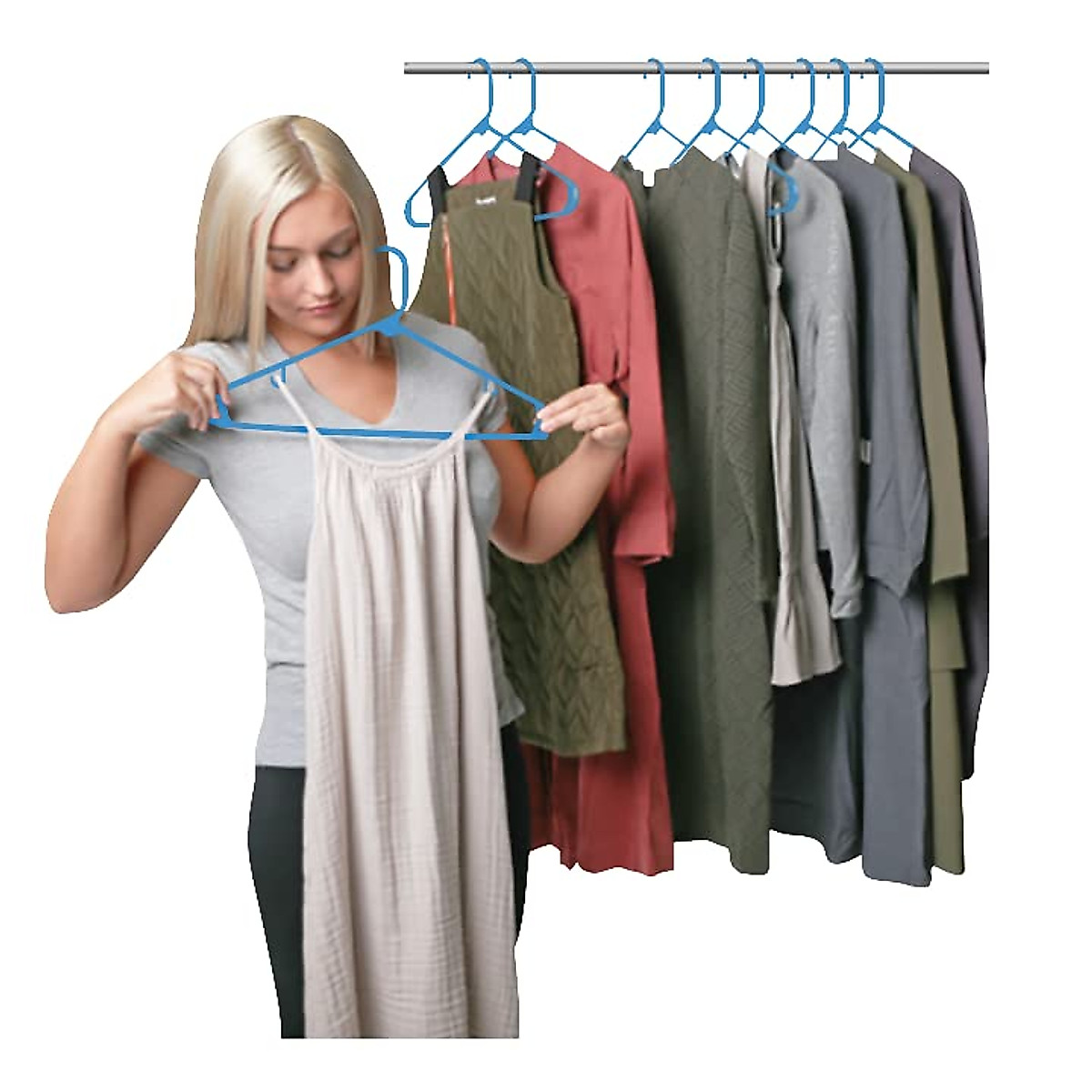 Sharpty Plastic Hangers Clothes Hangers for Clothing, Closet, Coats & Shirts - Durable, Thick, Tough & Space Saving - for Everyday Standard Use, Room Essentials & Basics - 20 Pack - Blue