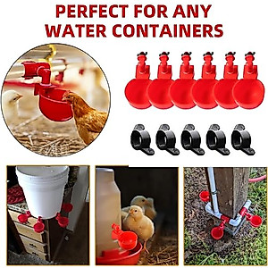 No Waste Chicken Feeder and Waterer,with Rat Stopper Caps,6 Ports 6 Chicken Water Cups and Hole Saw,DIY Poultry Feeder Port Gravity Automatic Fed Kit for Buckets,Barrels,Bins,Troughs