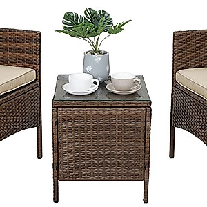 Outdoor Patio Furniture with Dining Table&Chair Furniture Set Porch Furniture Sets 3 PCS Rattan Wicker Chairs With Cushions Table Modern And Stylish Outdoor Chair Set Perfect For Any Indoor Or Outdoor