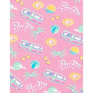 Barbie Girls 2 Piece Co-Ord | Kids Pink All Over Print Vest & Shorts Set | Palm Trees Sunglasses Summer Holiday Beach Daywear