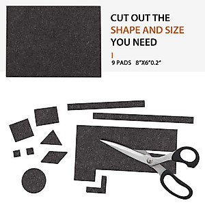 Furniture Pads 9 Pieces 8" x 6" x 1/5" Furniture Felt Pads Self Adhesive, Cuttable Felt Chair Pads, Anti Scratch Floor Protectors for Furniture Legs Hardwood Floor, Black