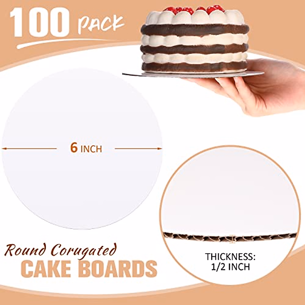100 Pcs Round White Cake Boards 6 Inches Cardboard Cake Rounds Grease Proof Cake Base Disposable Cardboard Circles Pizza Cake Circles Cake Stands for Cake Pizza Decorating Baking Party Supplies